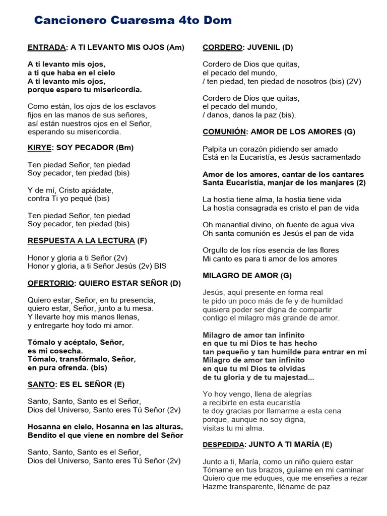Cancionero Cuaresma - 4to Dom | PDF | eucaristía | Pecado