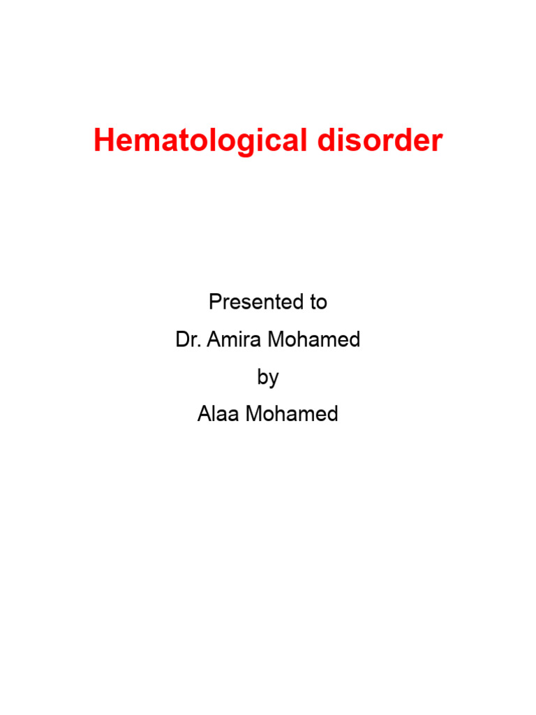 Hematological disorder | PDF | Anemia | Blood Cell