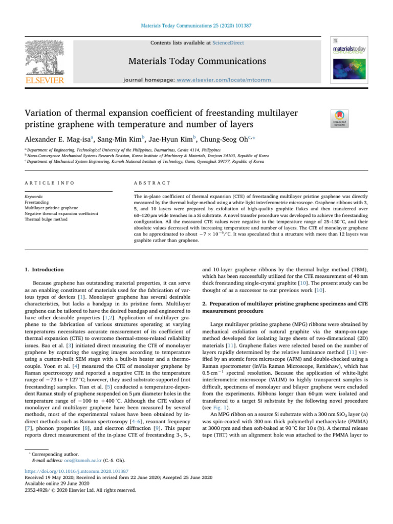 Puablication 2020 Mag-Isa | PDF | Graphene | Thermal Expansion