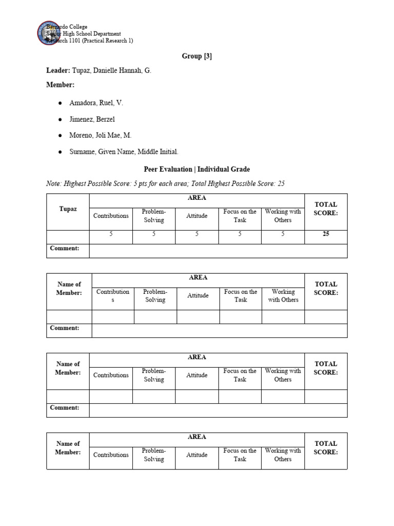 Peer Eval Template | PDF