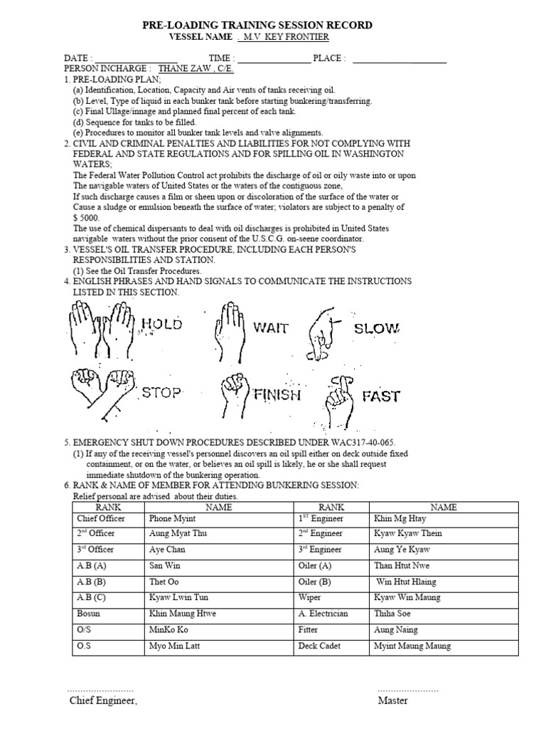 bunker hand signals | PDF | Oil Tanker