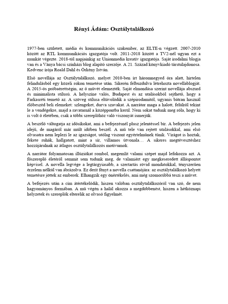 15. Rényi Ádám - Osztálytalálkozó | PDF