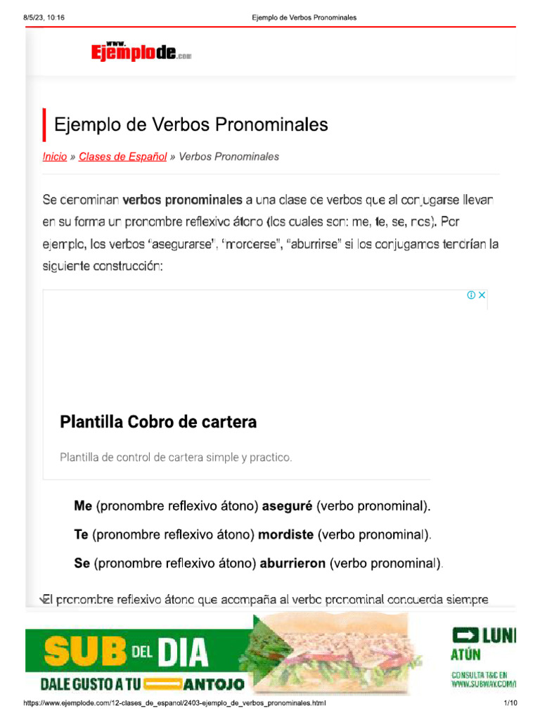 Ejemplo de Verbos Pronominales | PDF