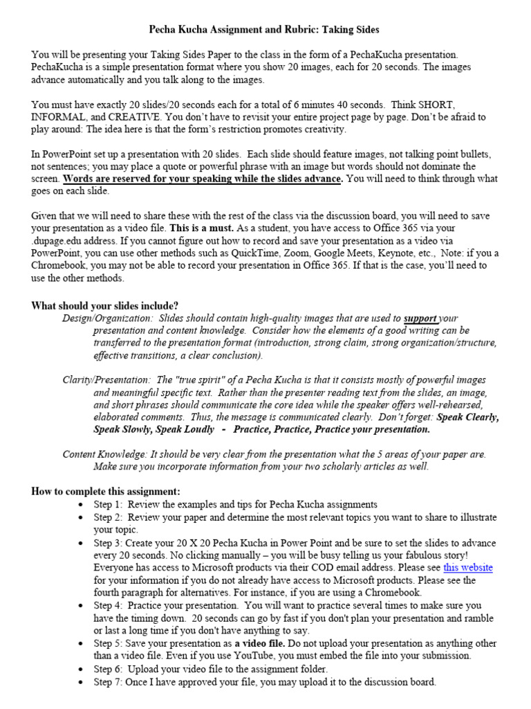 Pecha Kucha Rubric 1 | PDF | Microsoft Power Point | Human Communication Pecha Kucha Rubric 1 | PDF | Microsoft Power Point | Human Communication