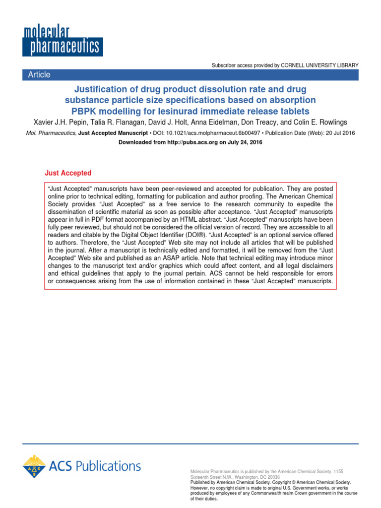 Pepin 2016 | PDF | Pharmacokinetics | Bioavailability