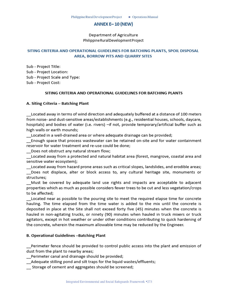 Annex E 10 Site Selection Criteria | PDF | Surface Runoff | Soil