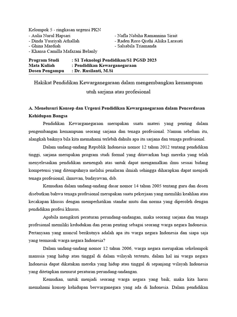 Urgensi PKN - Kelompok 5 | PDF | Ilmu Sosial | Sejarah