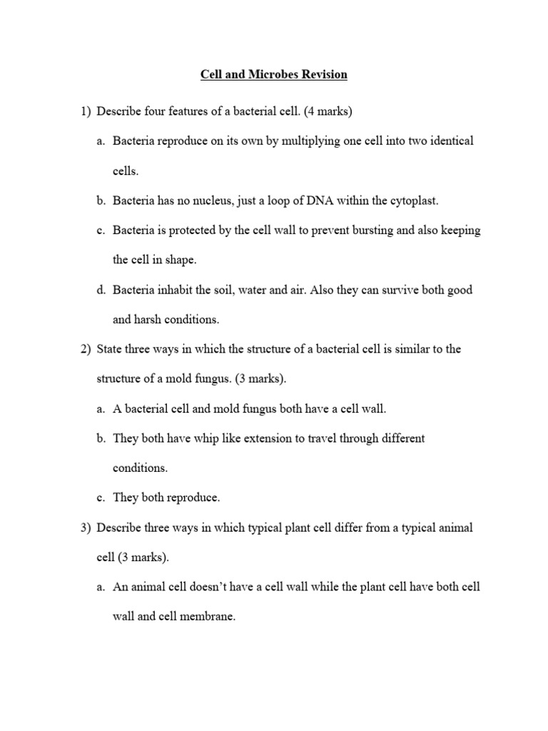 Cell and Microbes Revision | PDF | Cell (Biology) | Bacteria