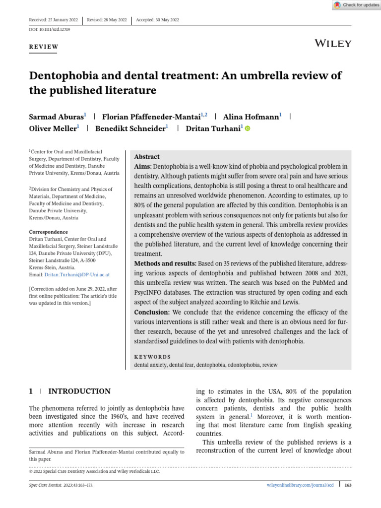 2022 Aburas - Dentophobia and Dental Treatment An Umbrella Review of ...