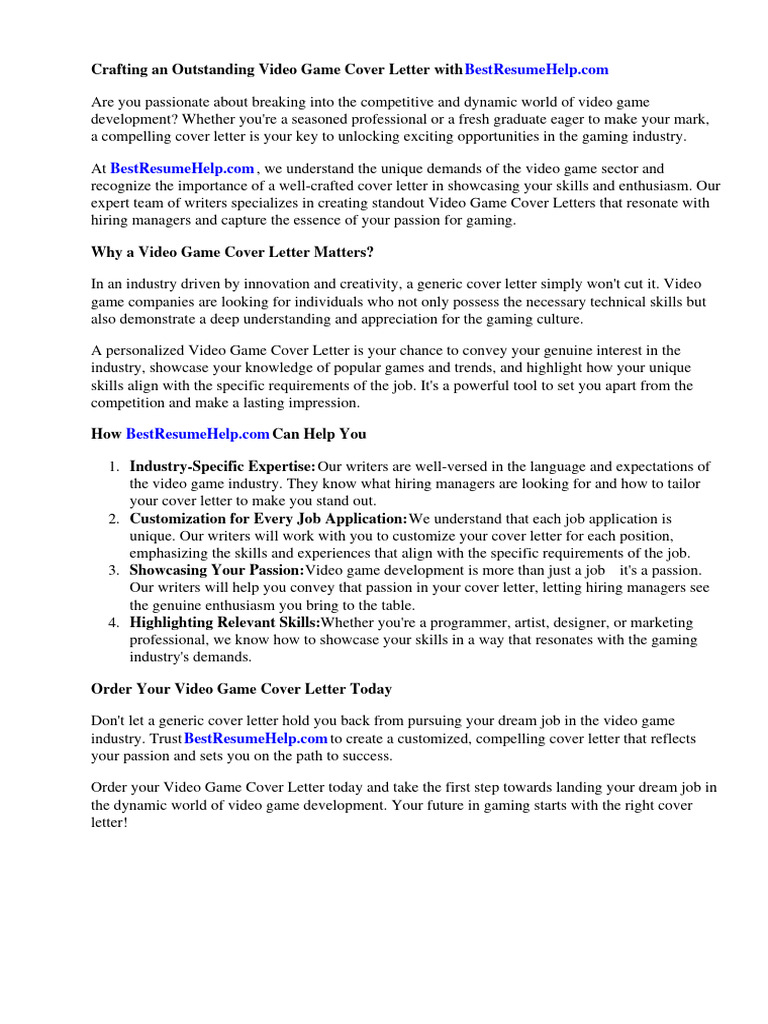 Video Game Cover Letter Guide | PDF | System Administrator | Résumé
