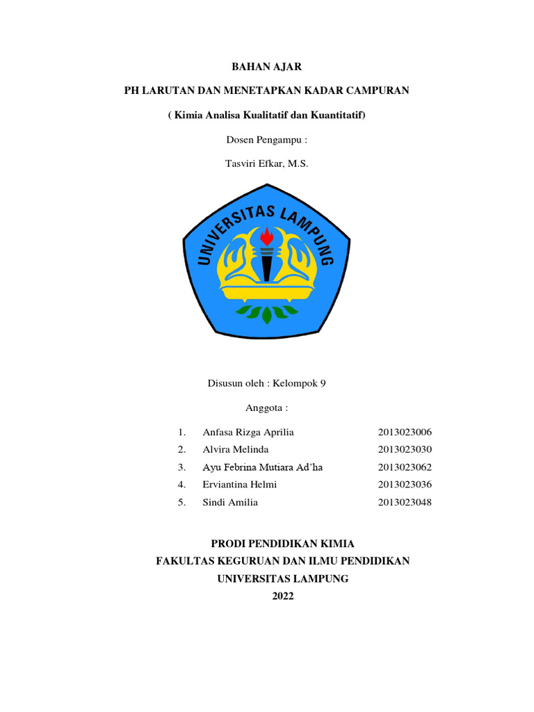Bahan Ajar Kel 9 - 4B - PH Larutan Dan Menetapkan Kadar Campuran | PDF