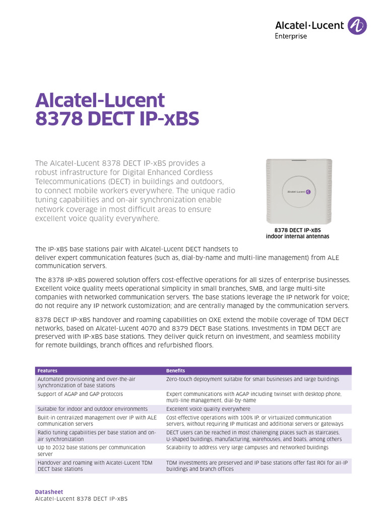 Alcatel-Lucent 8378 DECT IP-xBS Overview | PDF | Internet Protocols ...