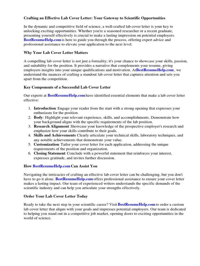 Lab Cover Letter | PDF | Laboratories | Science