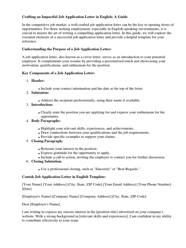 Contoh Job Application Letter in English | PDF | Résumé | Business