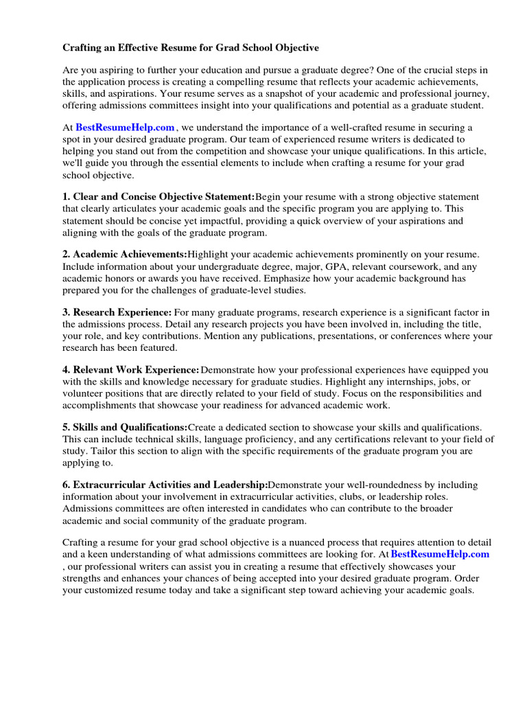Resume For Grad School Objective | PDF | Résumé | Postgraduate Education