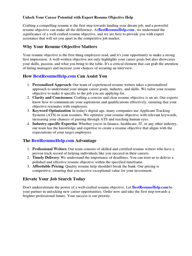 Resume Objective Help | PDF | Résumé | Expert