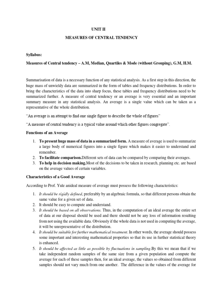 BS Unit 2 | PDF | Mean | Mode (Statistics)