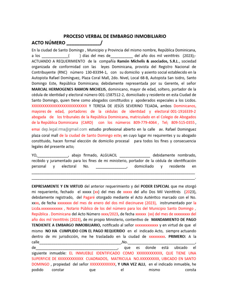 PROCESO VERBAL DE EMBARGO INMOBILIARIO Actualizado | PDF | República ...