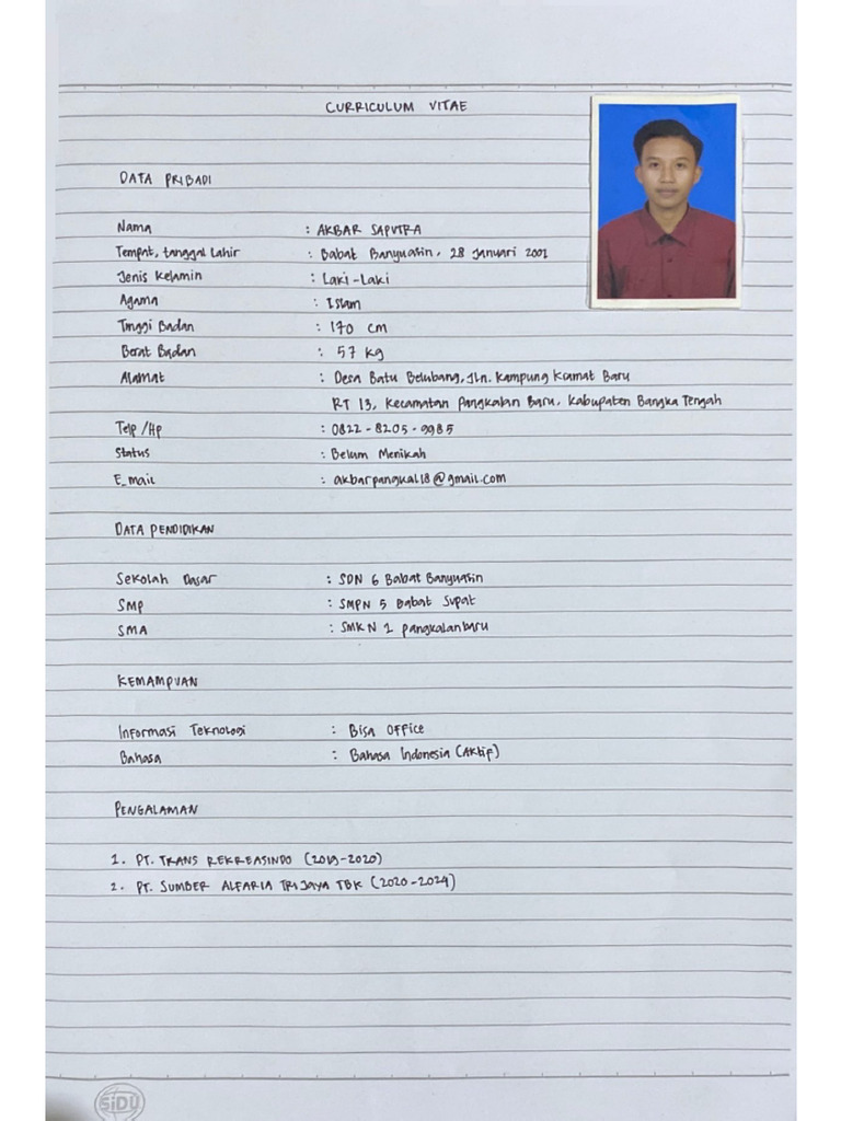 Cv Akbar Saputra | PDF