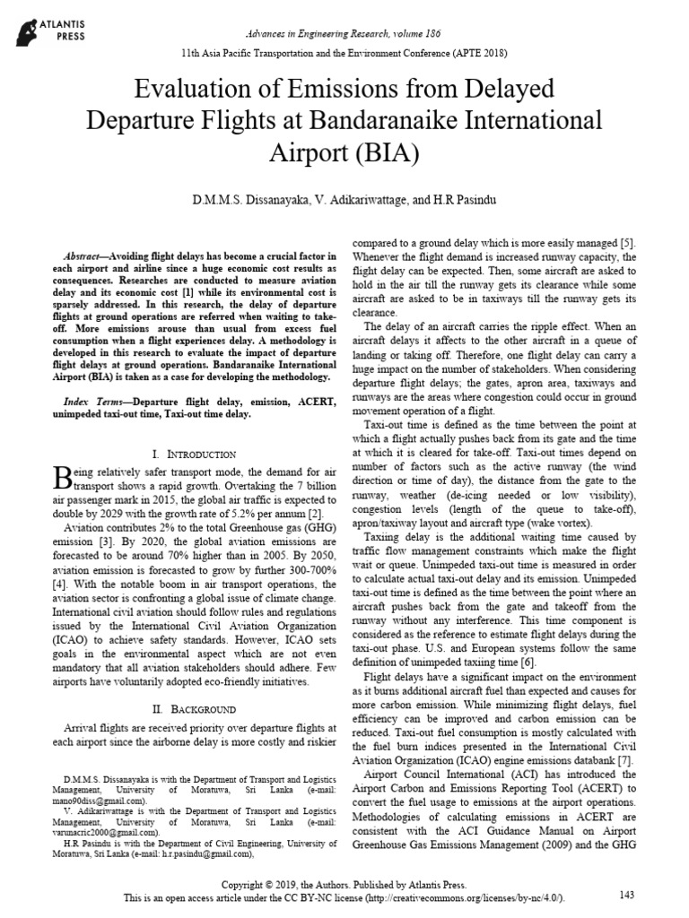 Evaluation of Emissions From Delayed Departure Flights at Bandaranaike ...