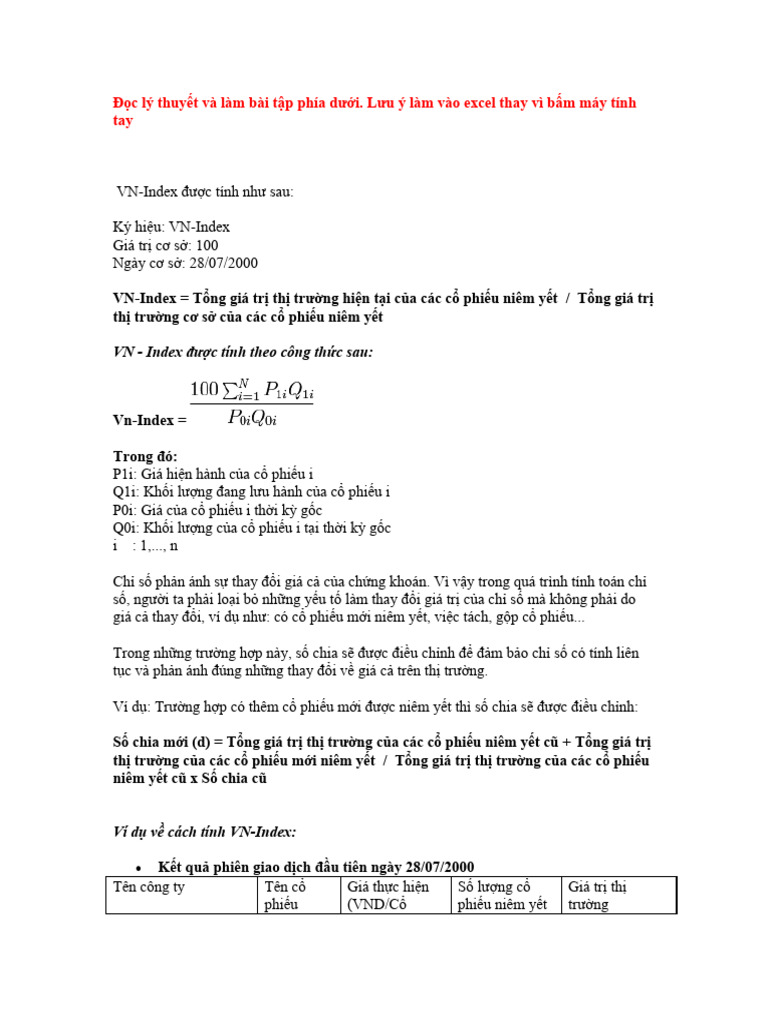 Cach Tinh Chi So VNINDEX | PDF