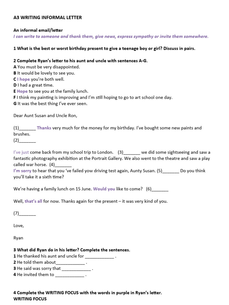 A3 WRITING INFORMAL LETTER New Format 2 | PDF