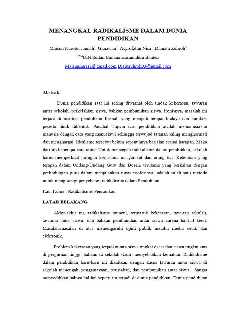 Menangkal Radikalisme Dalam Dunia Pendidikan | PDF