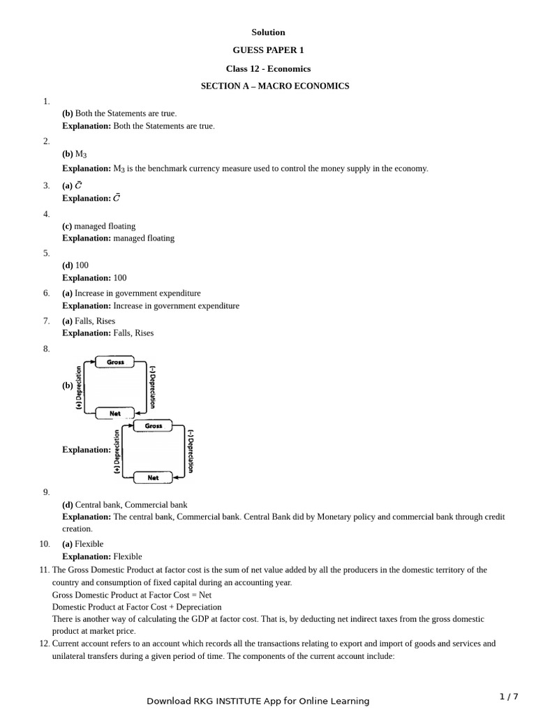 Rkg Guess Paper 1 Sol Pdf Gross Domestic Product Economic Equilibrium