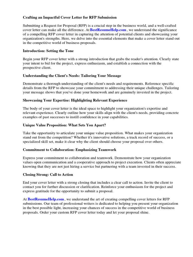 Cover Letter For RFP Submission | PDF | Request For Proposal | Business