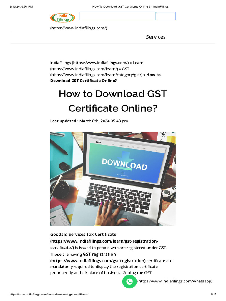 Downloading Your GST Certificate Online | PDF | Taxation | Payments