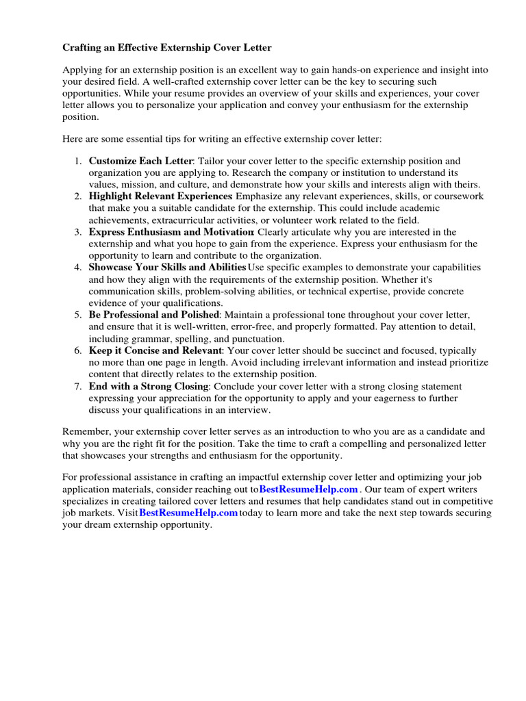 Externship Cover Letter Guide | PDF | Résumé | Internship