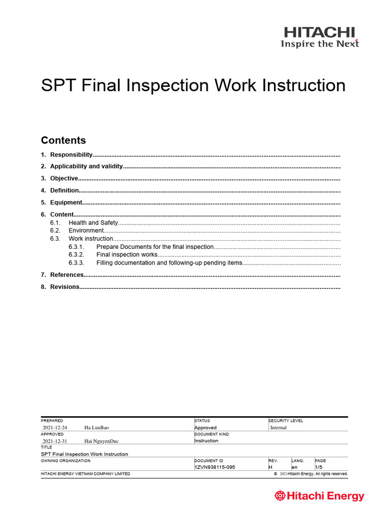 1ZVN938115-095 - RevH - SPT Final Inspection Work Instruction | PDF ...