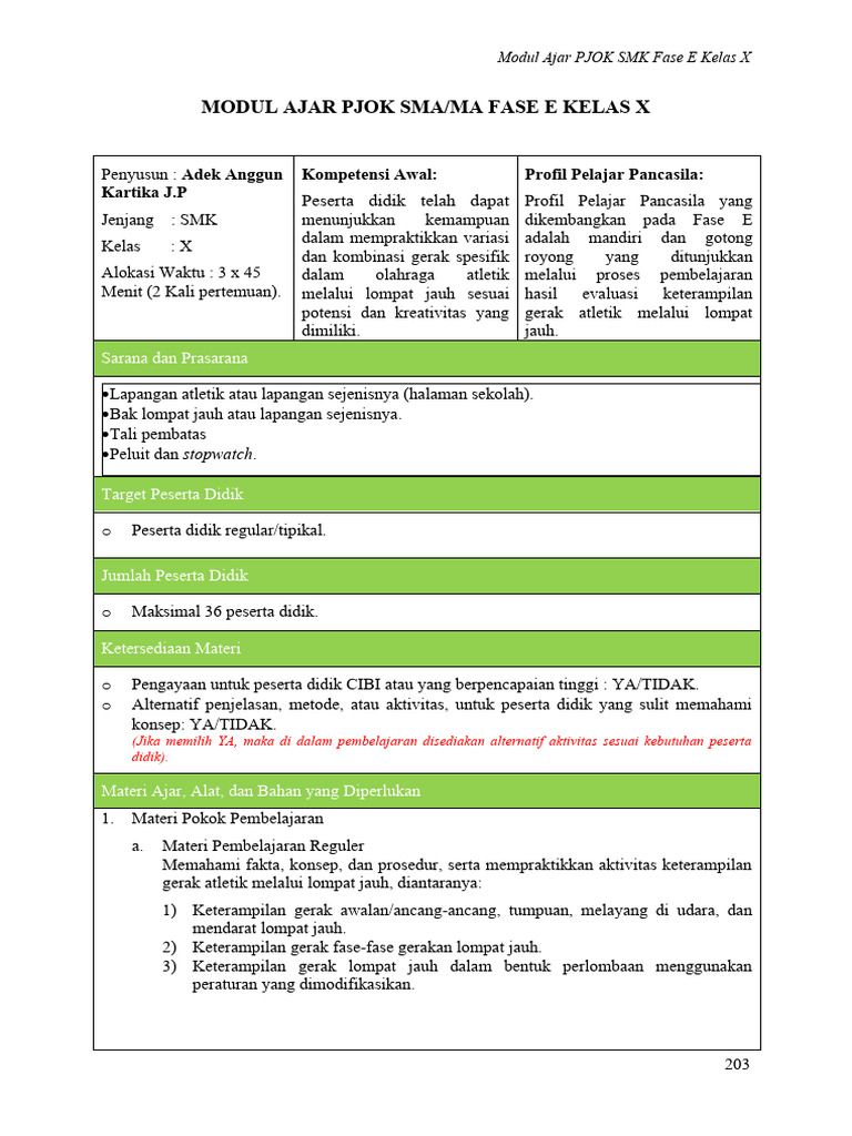 09 Modul Ajar Lompat Jauh - Sma X - 08 - 05 - 2022 - Oke | PDF