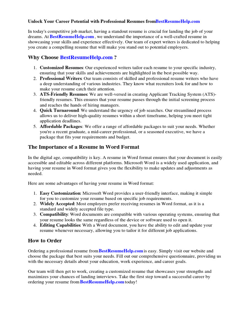 Professional Resumes in Word Format | PDF | Résumé | Microsoft Word
