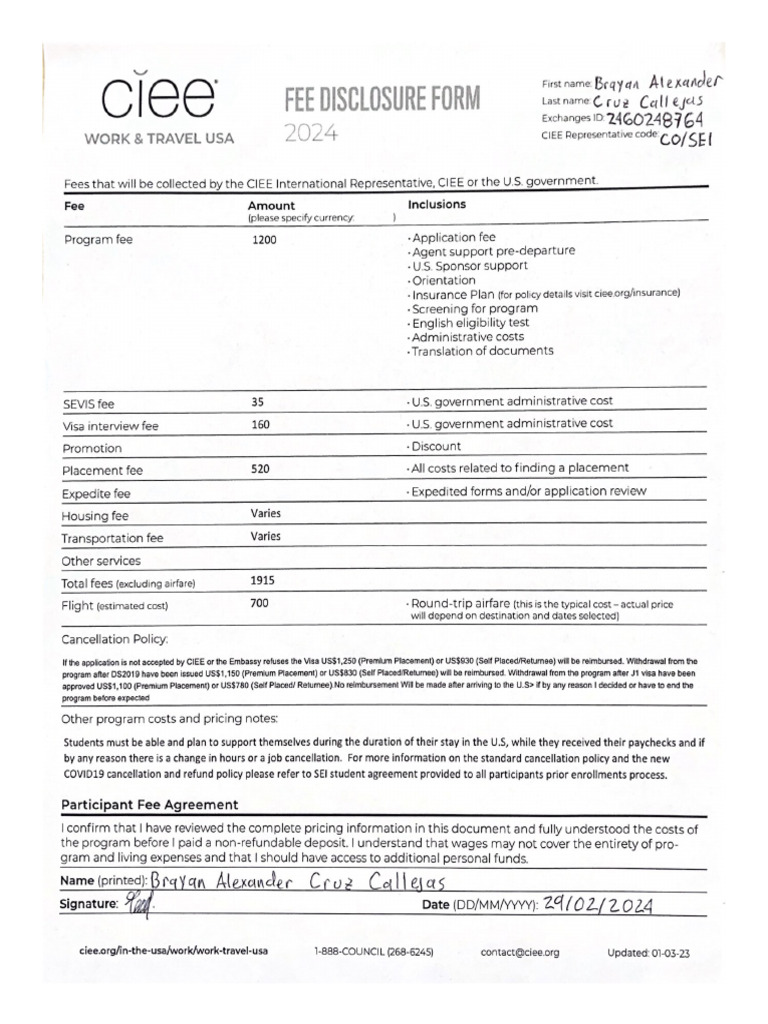 Fee Disclosure Form | PDF