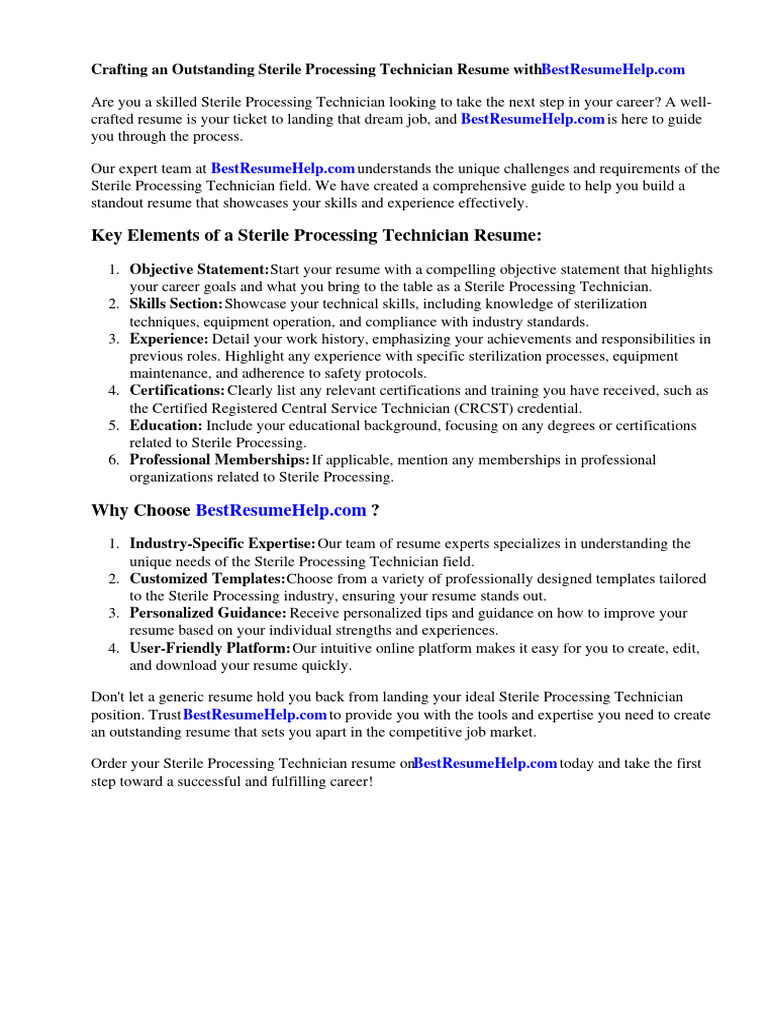 Sterile Processing Technician Resume | PDF | Sterilization ...