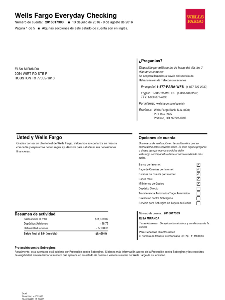 Wells Fargo Everyday Checking | PDF | Cheque | Pagos