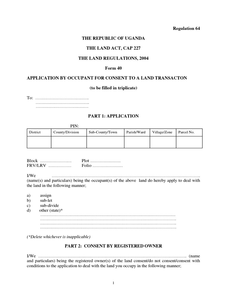 Land Consent Application Form Uganda | PDF | Technology & Engineering