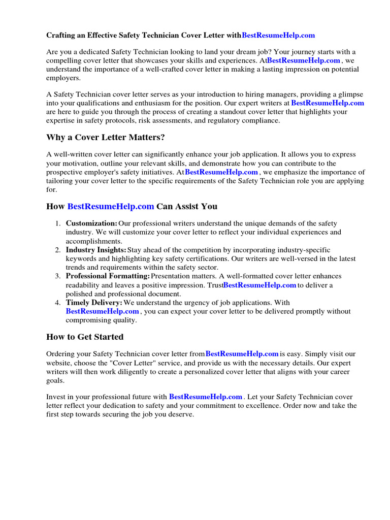 Safety Technician Cover Letter | Download Free PDF | Occupational ...
