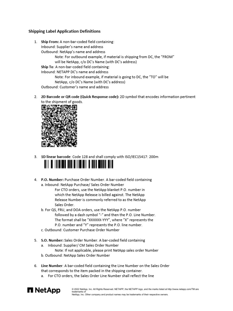 69842-Shipping Label Definitions NetApp | PDF