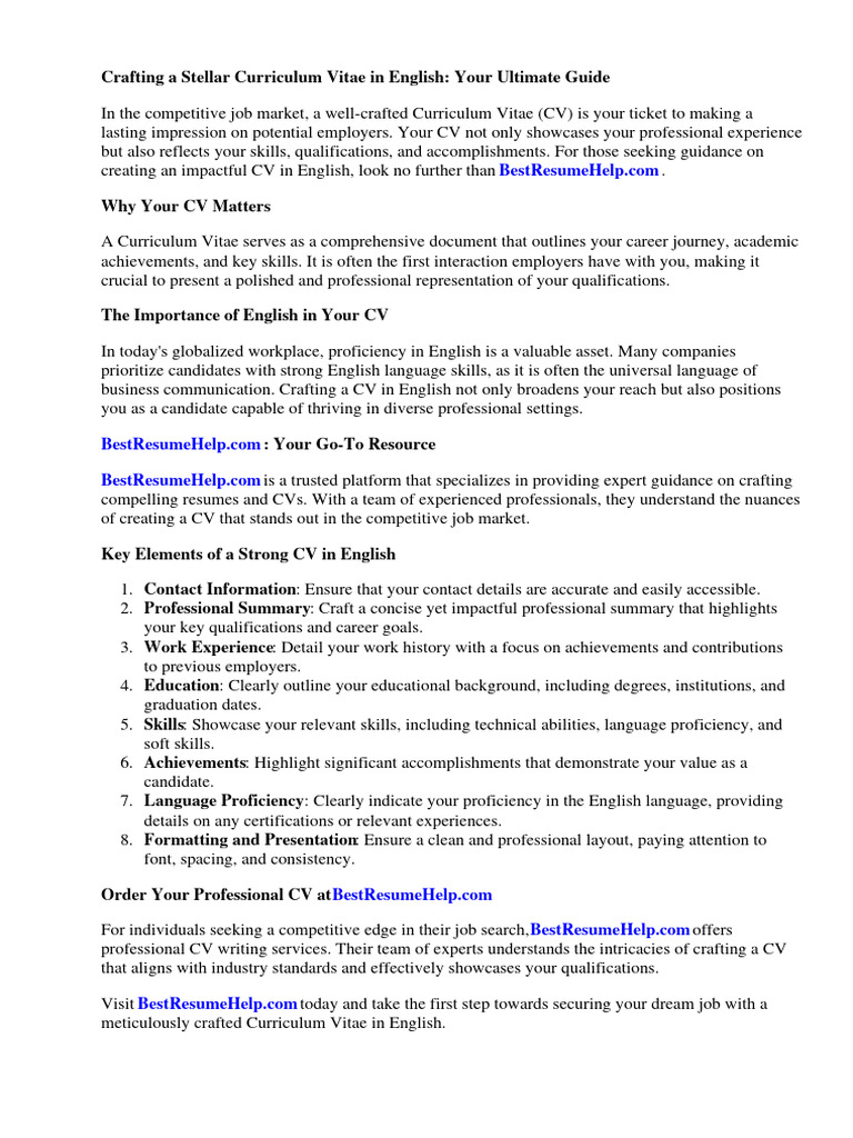 Curriculum Vitae English How To Write | PDF | Résumé | Curriculum