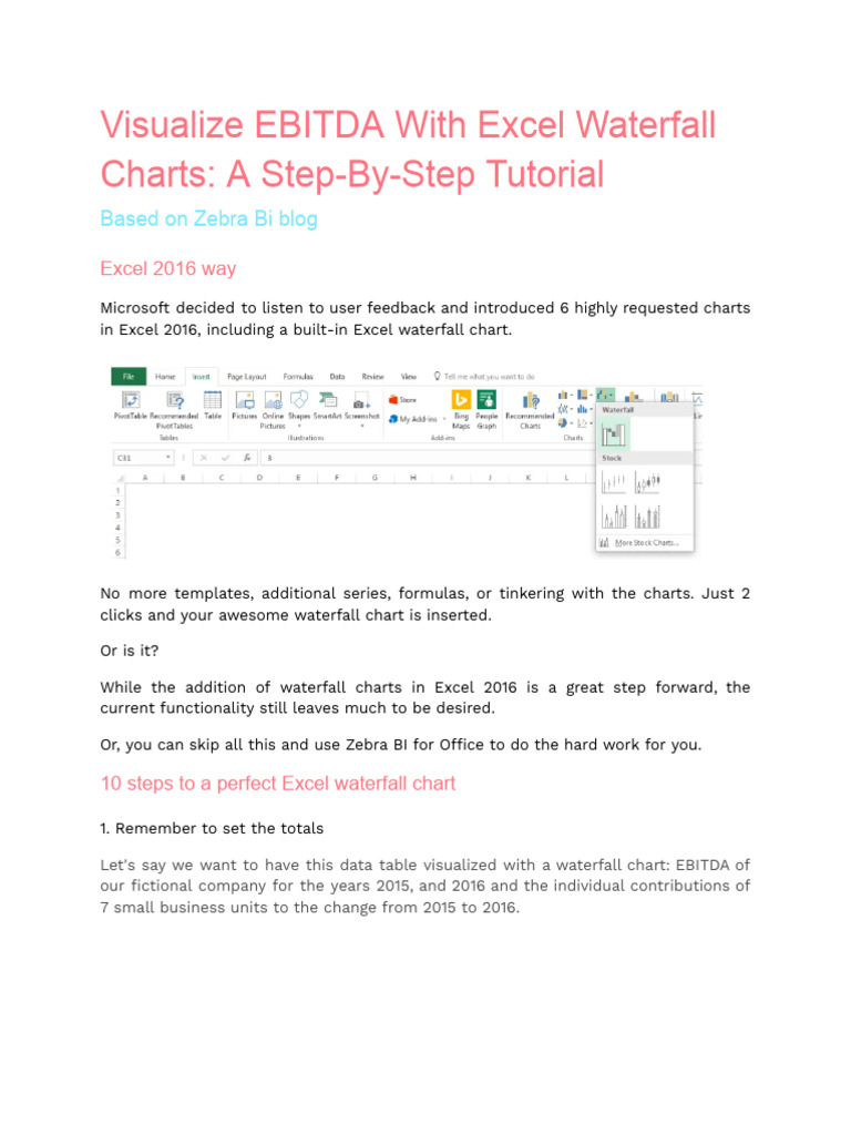Visualize EBITDA With Excel Waterfall Charts | PDF | Microsoft Excel ...