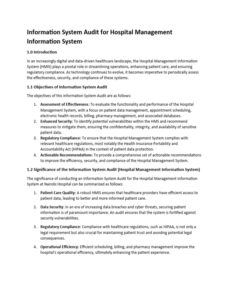 Information System Audit For Hospital Management Information System