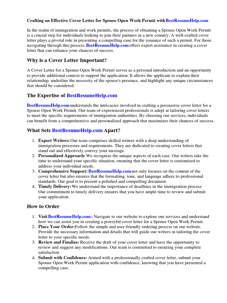 Cover Letter For Spouse Open Work Permit | Download Free PDF | Travel ...