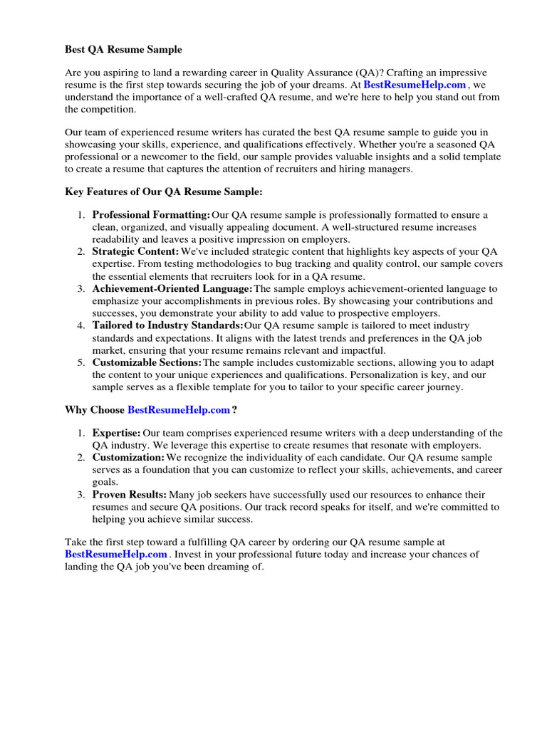 Best Qa Resume Sample | PDF | Quality Assurance | Résumé