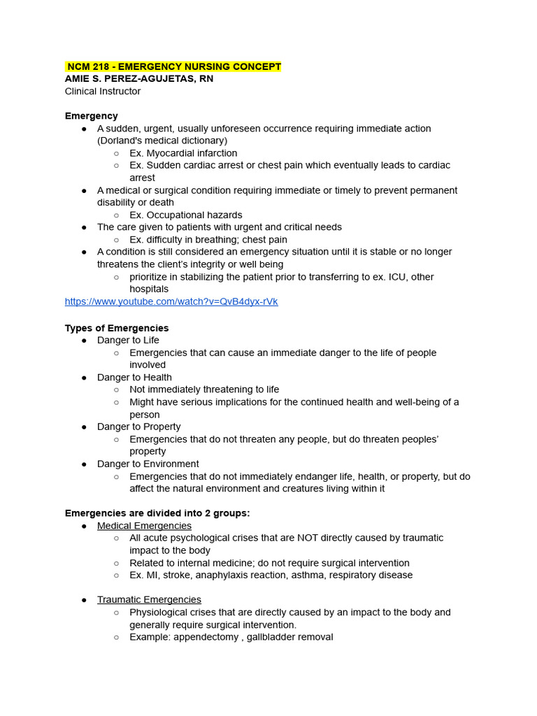 RLE 218 - ER CONCEPT NOTES | PDF | Emergency Department | Nursing