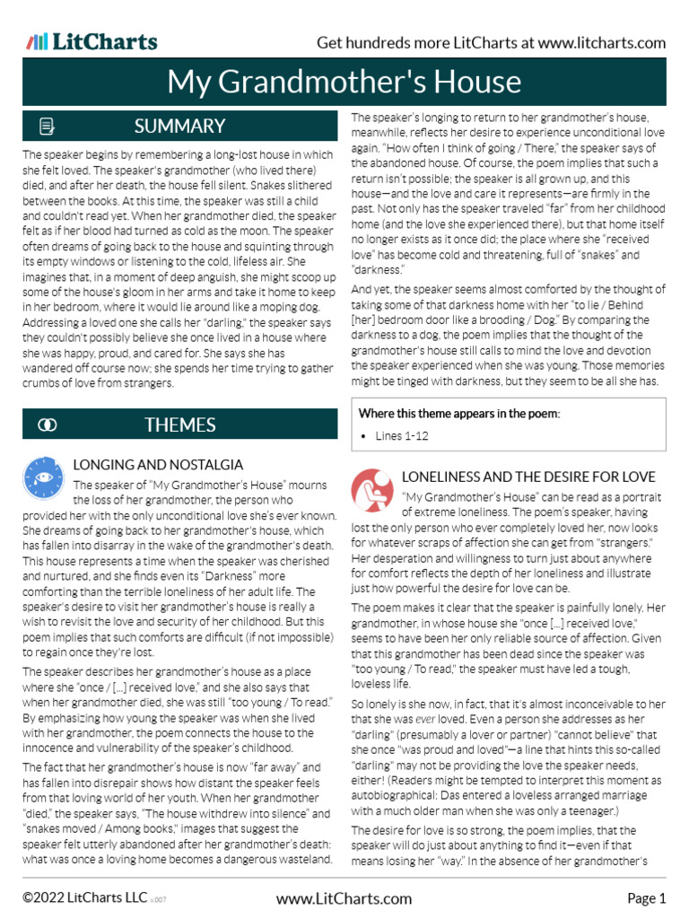 LitCharts My Grandmother s House | PDF