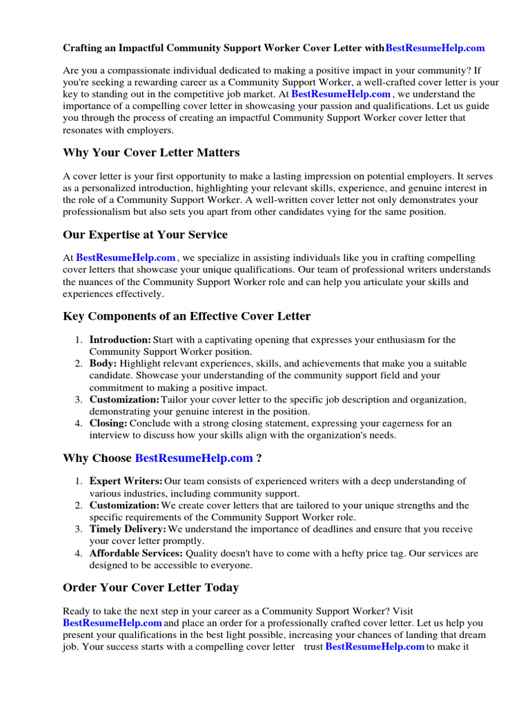 Crafting Your Community Support Worker Cover Letter | PDF | Career ...