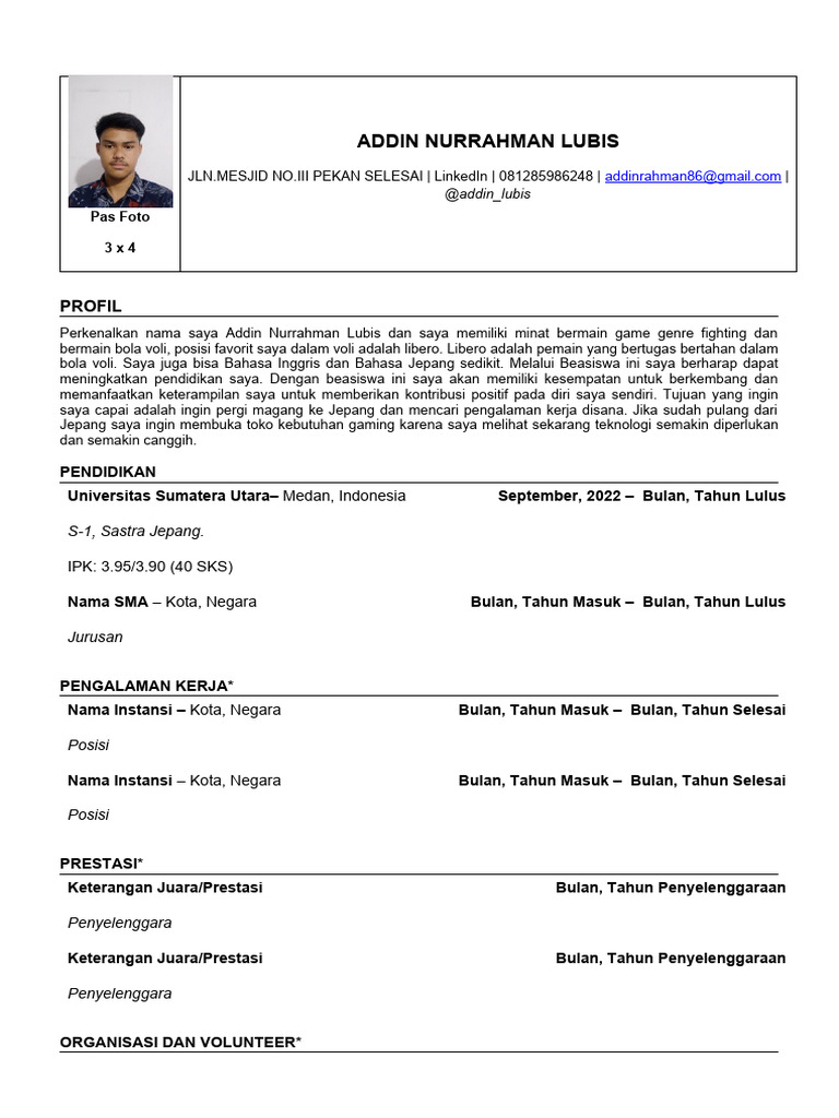 [Template CV Universitas] CV - Nama | PDF