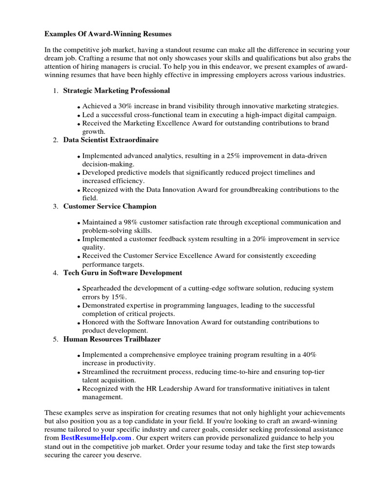 Examples of Award Winning Resumes | PDF | Résumé | Analytics